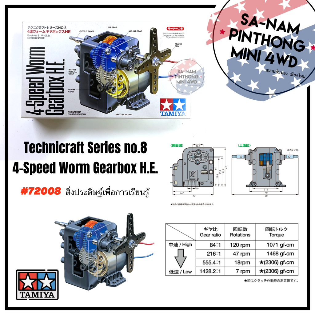 (Gearbox) Tamiya Item #72008 - 4-Speed Worm Gearbox H.E. | SANAMPINTHONG CM